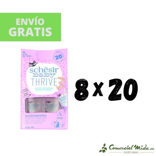 SCHESIR GATO BABY THRIVE Pollo con Hígado de Pollo Pack 8x20x8gr – Comercial Mida